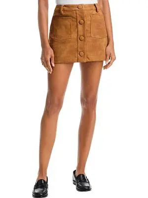 Bardot Lorenzo Croc Embossed Faux Suede Mini Skirt - Camel