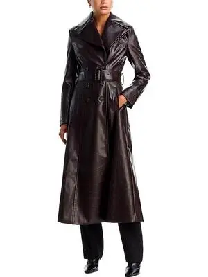 Bardot Faux Crocodile Leather Trench Coat - Deep Plum