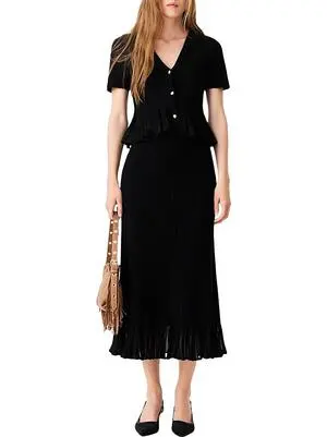 Maje Jorga Pleated Knit Skirt - Black