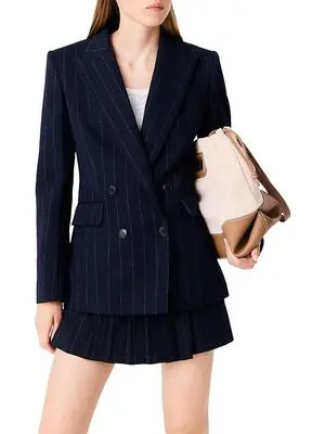 Maje Pinstriped Double Breasted Suit Blazer - Navy