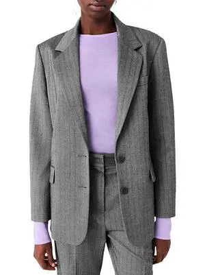 Maje Verpalus Rhinestone Pinstriped Suit Blazer - Grey