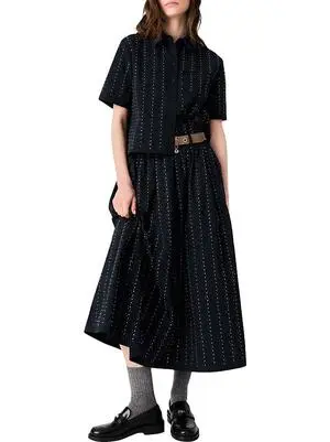 Maje Maje Jarius Rhinestone Trim Midi Skirt Navy