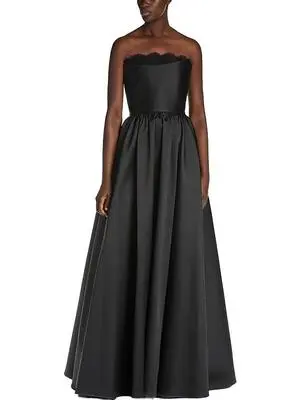 Alexander McQueen Lace Trim Strapless Gown - Black