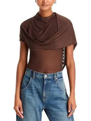 AFRM Fiona Drape Overlay Mesh Top - Espresso