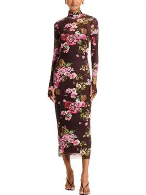 AFRM Shailene Turtleneck Mesh Midi Dress - Chocolate