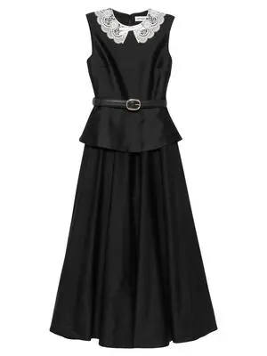SELF-PORTRAIT Sleeveless Lace Collar Belted Maxi Dress - Black