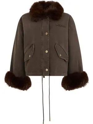 PINKO Pinko Pink Synthetic Fur Collar Mini Jacket With Button Closure And Drawstring