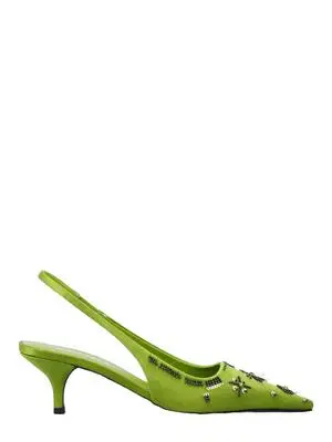 Prada PRADA Satin Slingback Pumps With Embroidered Detail And 5.5 Cm Heel Fern Green