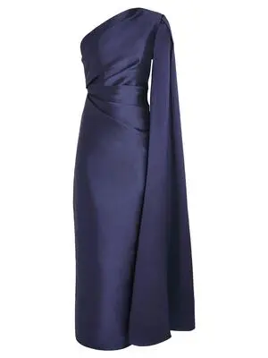 Solace London Asymmetric Cape Gown - Navy