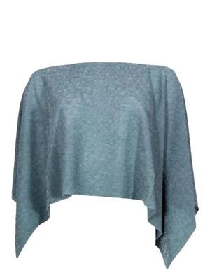 D.exterior Asymmetrical Knitted Shawl With Metallic Thread Detailing - Blue