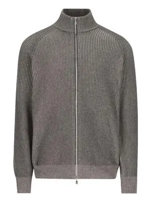 Brunello Cucinelli Cashmere Ribbed Knit High Neck Zip-up Cardigan - Multicolor