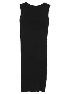 Issey Miyake Sleeveless Boat Neck Dress With Plissé Effect And Side Slit - Multicolor