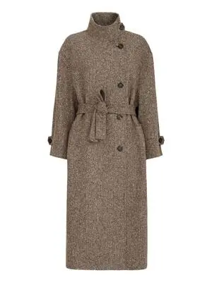 Brunello Cucinelli Long Chevron Wool Coat With Monili Embroidery - Multicolor