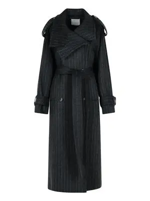 Sportmax Wool Pinstripe Trench Coat - Gray