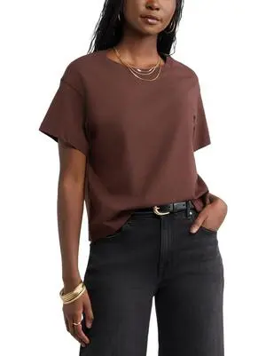 Treasure & Bond Essential Cotton T-shirt With Dropped Shoulders - Brown Chicory