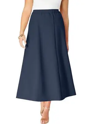 Roaman's Bend Over® A-line Maxi Skirt - Navy
