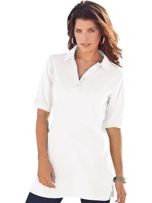 Roaman's Roaman's Oversized Polo Tunic With Short Sleeves White