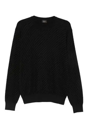 Brioni Black Chevron Knit Crew Neck Long Sleeve Sweater - Multicolor