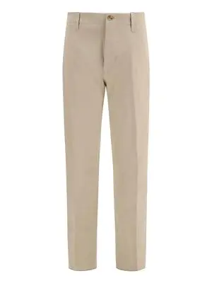 LARDINI Cotton Flat-front Tailored Trousers - Beige