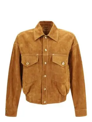 Versace VERSACE Leather Button Jacket Brown