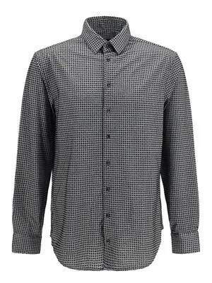 Giorgio Armani Cotton Shirt With Geometric Flock Print Grey