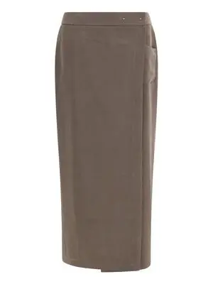 Giorgio Armani Silk And Wool Wrap Long Skirt With Patch Pocket - Brown
