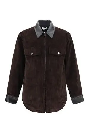 Bottega Veneta Corduroy Jacket With Leather Collar - Brown