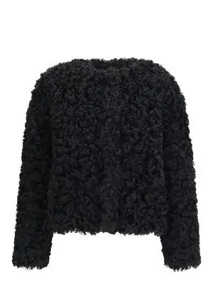 KRISTINA TI Short Plush Coat - Black