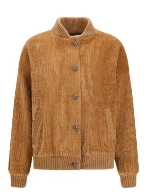 KRISTINA TI Corduroy Cropped Jacket With Embellished Buttons - Brown