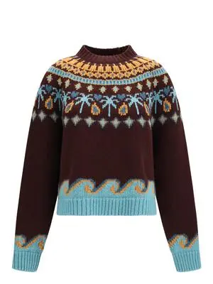 Alanui Sweet Winter" Jacquard Knit Wool Sweater - Bordeaux