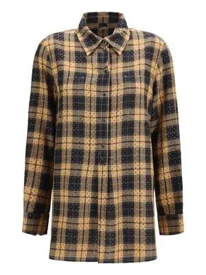 Pinko Barbellino Check Pattern Shirt With All-over Micro Rhinestones - Beige