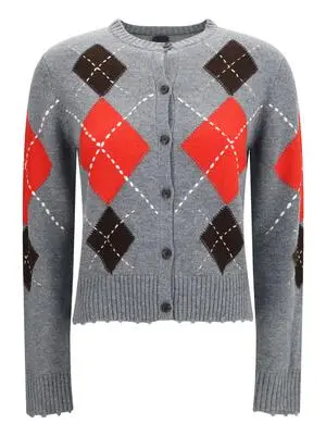 Pinko Cardiff Diamond Wool And Cashmere Crewneck Cardigan - Grey