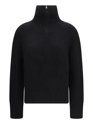ALLUDE Ribbed Troyer Sweater With Zip Black