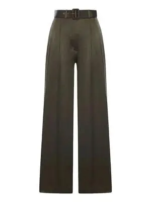 Zimmermann Pleated Silk Wide Leg Trousers With Belt - Green