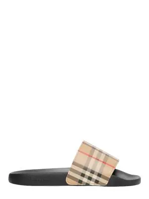 Burberry Checked Slide Sandals - Nude