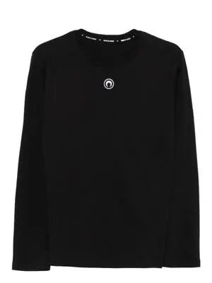 MARINE SERRE Logo Embroidered Long Sleeved T-shirt - Black