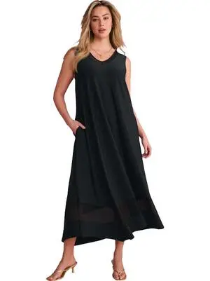 Roaman's Sleeveless V-neck Maxi Dress With Asymmetrical Hem - Black
