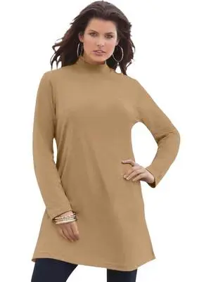 Roaman's Roaman's Mockneck Tunic Soft Camel