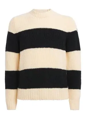 Moncler Wool-blend Stripe Crew Neck Sweater - White