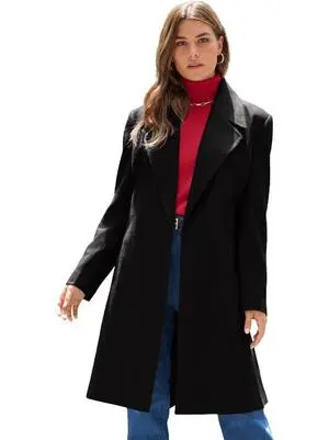 Roaman's Roaman's Belted A-Line Wool Blend Coat Black
