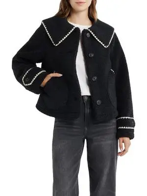 UGG Nikia Fleece Jacket With Oversized Collar And Whipstitched Trim - Black