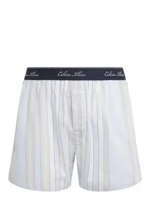 Calvin Klein Cotton Poplin Stripe Pyjama Shorts - Blue
