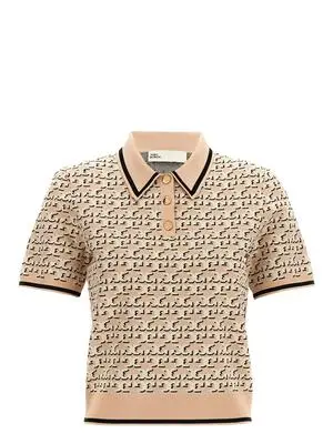 Tory Burch Logo Jacquard Knit Polo Shirt - Nude
