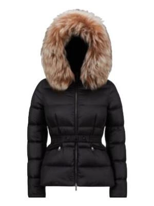 Moncler Boed Short Down Jacket With Removable Fur Trim - Black/beige
