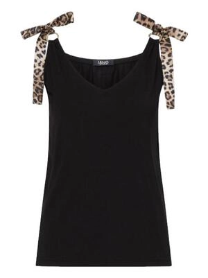 Liu Jo Top With Animal Print Bow Detail - Black/animal Pattern