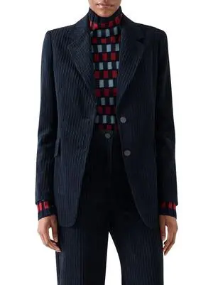 Akris Soft Techno Corduroy Tailored Jacket - Navy