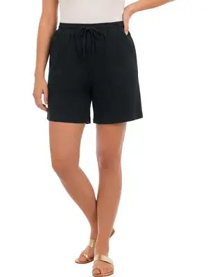 Roaman's French Terry Pull-on Drawstring Shorts - Black