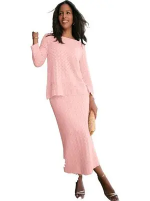 Roaman's Soft Pointelle Cropped Sweater - Soft Blush