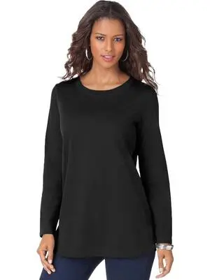 Roaman's Ultimate Cotton Crewneck Long Sleeve Tee - Black