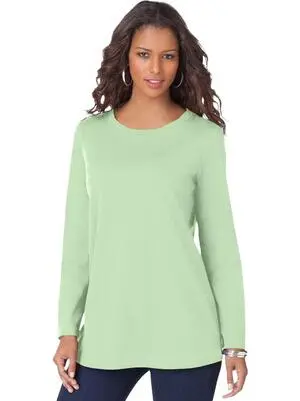 Roaman's Ultimate Cotton Crewneck Long Sleeve Tee - Green Mint